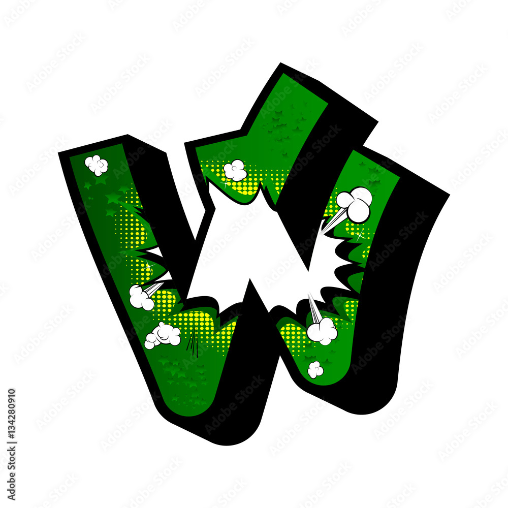 Letter W filled with comic book explosion, background. Stock Vector ...