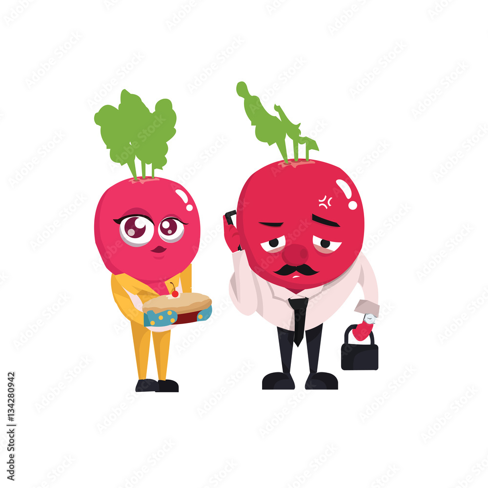 radish flat illustration cartoon character mother and father Stock ...