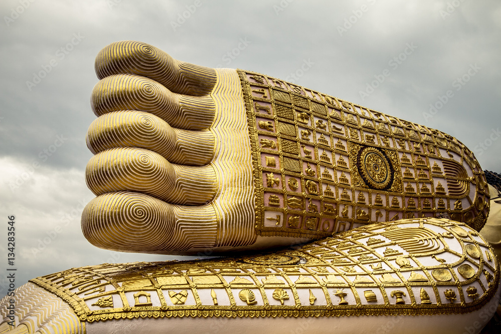 Big Budhha gold foot print with buddhist symbols details and beautiful ...