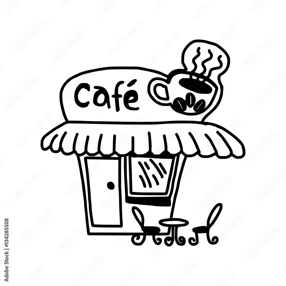 illustration vector hand drawn doodle of coffee shop isolated on white ...