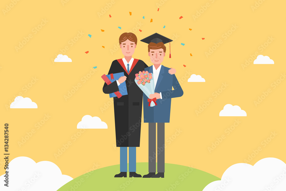 Father celebrating his son graduation ceremony. Stock Vector | Adobe Stock