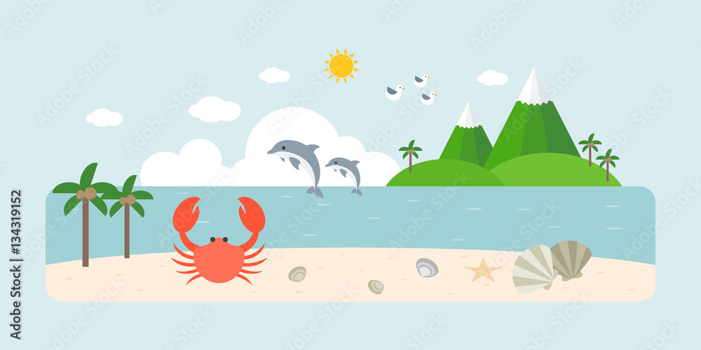 Info graphic and elements of natural sea, beach and coastal landscapes ...