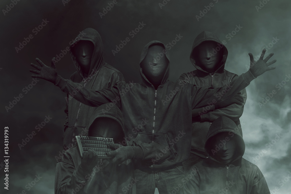 Group of hacker with mask in hoodies Stock Photo | Adobe Stock