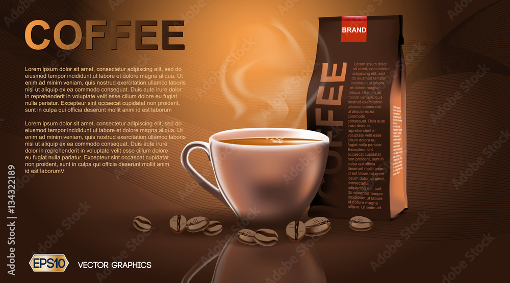 Vetor de Realistic hot coffee cup and package Mockup template for ...