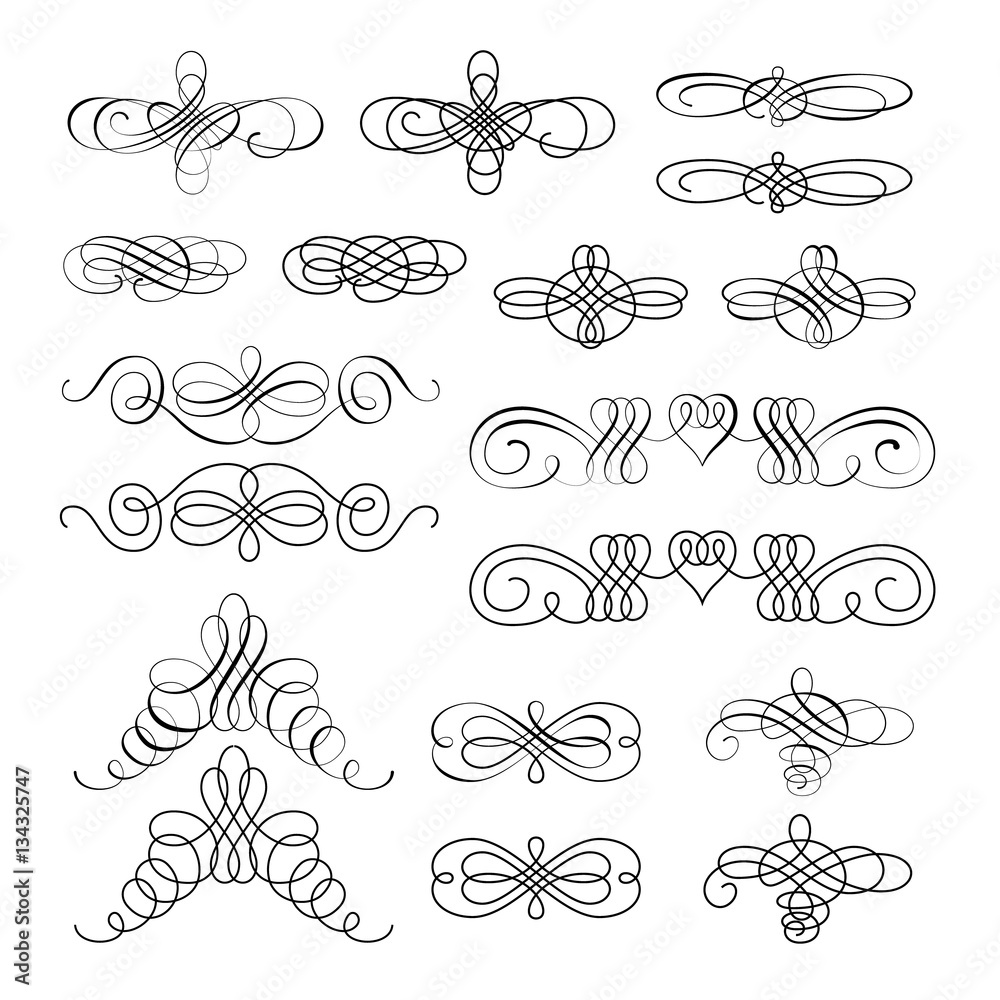 Vector set of calligraphic design elements and page decorations Stock ...