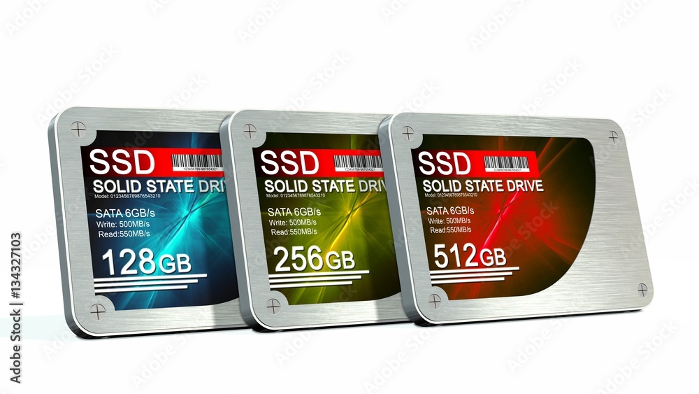 set of SSD drive - State solid drives isolated on white background ...