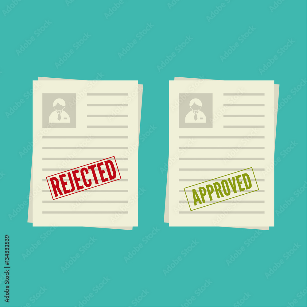 Pack sheets paper with stamp of rejected, approval. Summary with mark ...