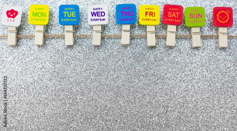 Mon-Tue-Wed-Thu-Fri -Sat-Sun on white silver shiny glitter background ...