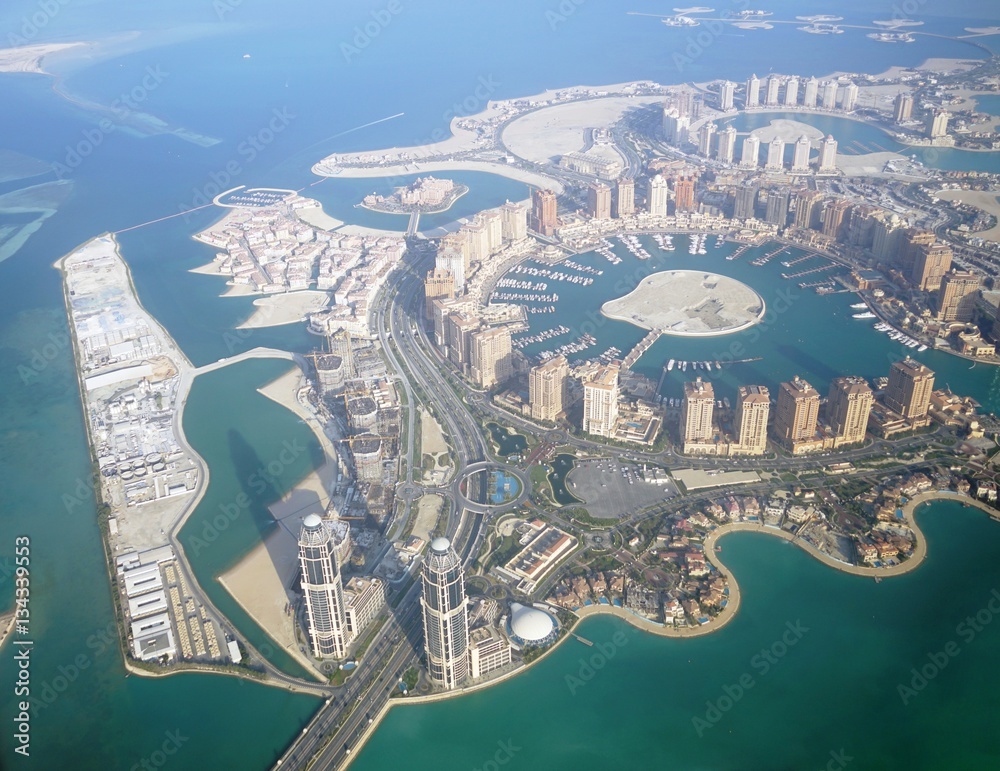 Aerial view of the The Pearl Qatar, a new neighborhood in Doha built on ...