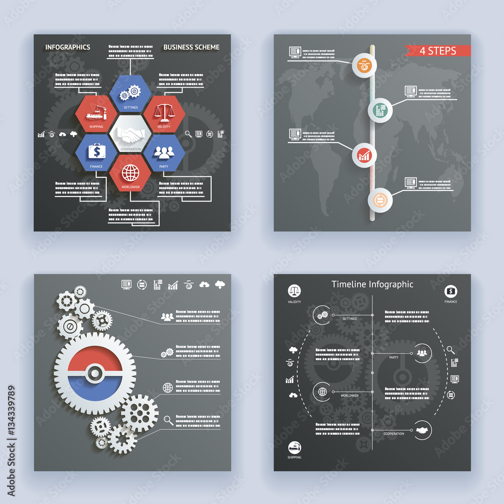 Infographics Elements Symbols and Icons World Map Timeline Vintage ...