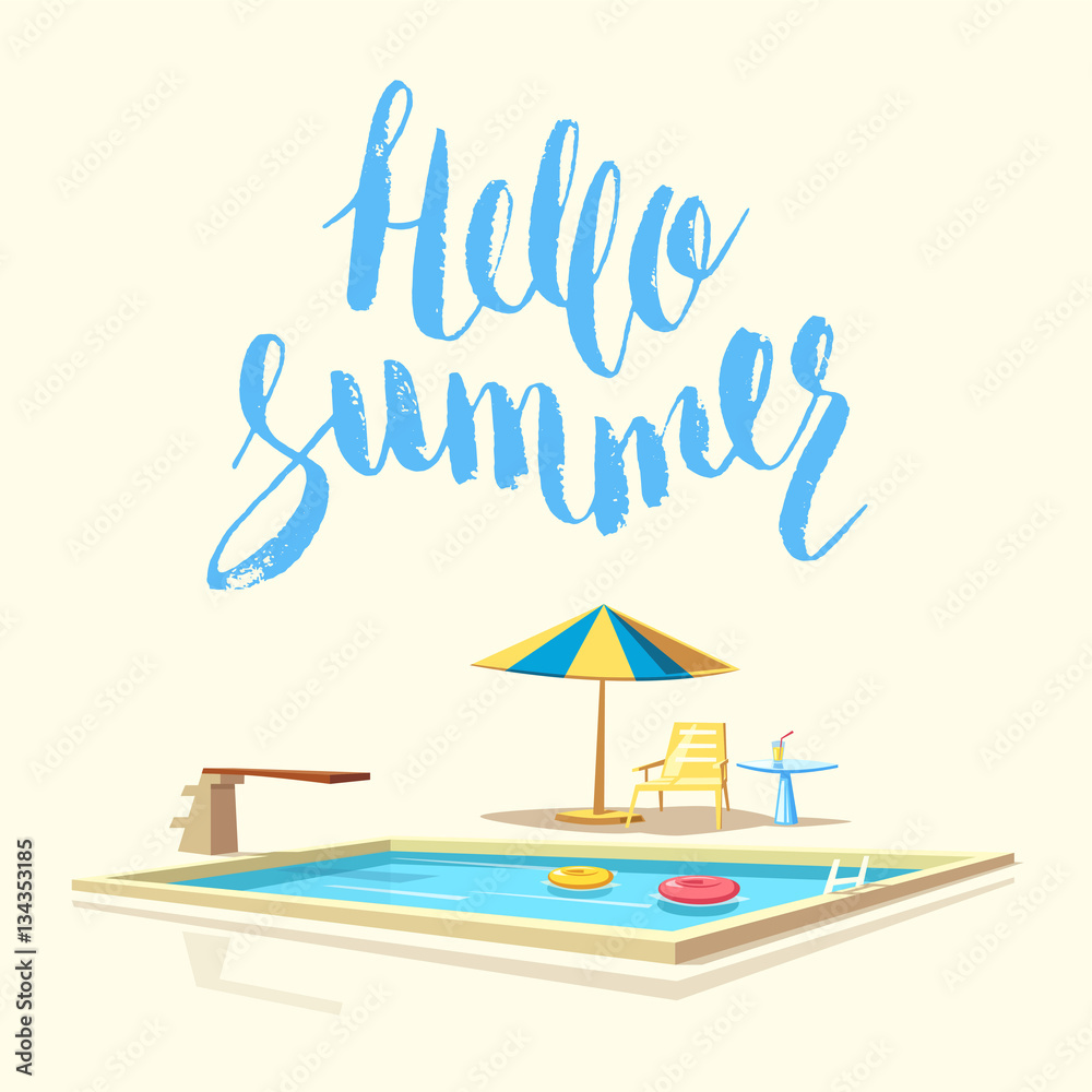 Hello summer. Swimming pool. Cartoon Vector illustration Stock Vector ...