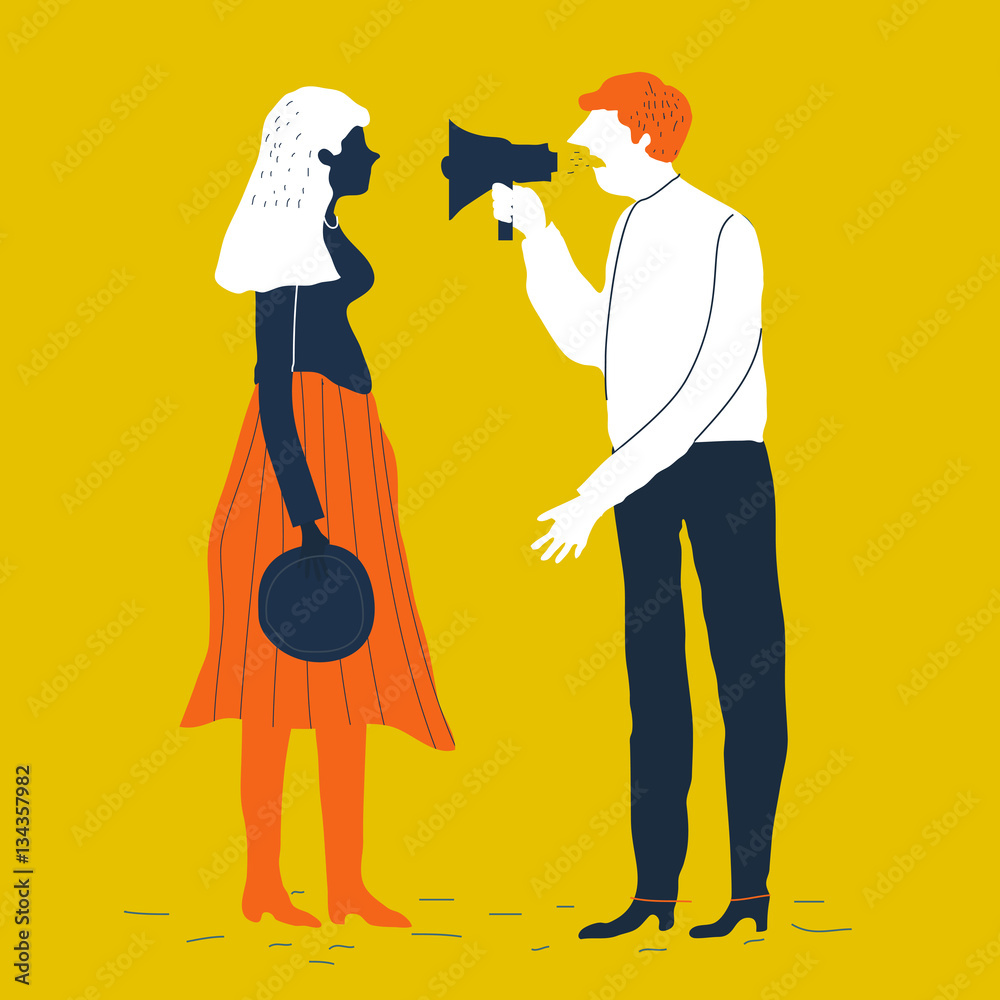 Couple Man And Woman Characters Quarrel Vector Illustration Divorcing
