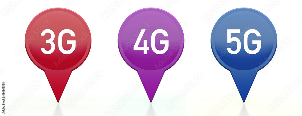 Set of mobile network speed symbols: 3G, 4G, 5G. 3D render Stock ...