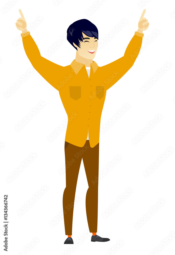 Businessman standing with raised arms up. Stock Vector | Adobe Stock