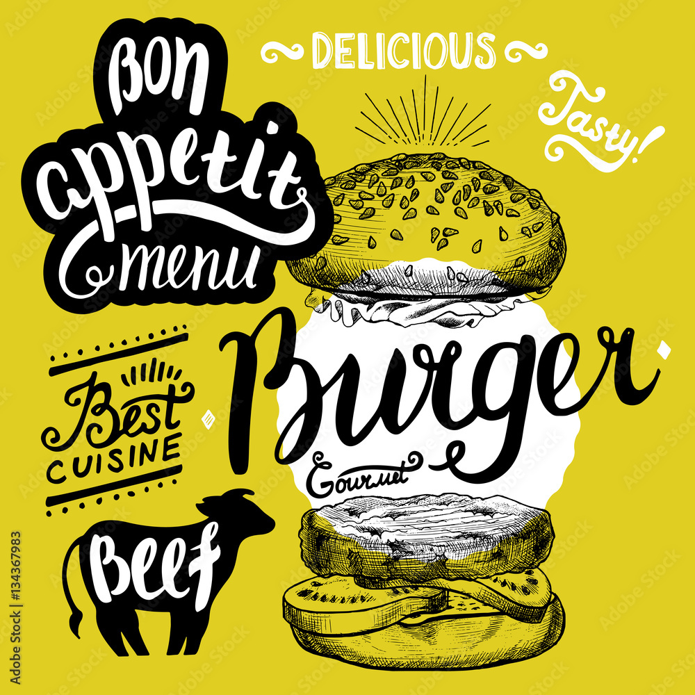 Burger food element for restaurant and cafe. Stock Vector | Adobe Stock