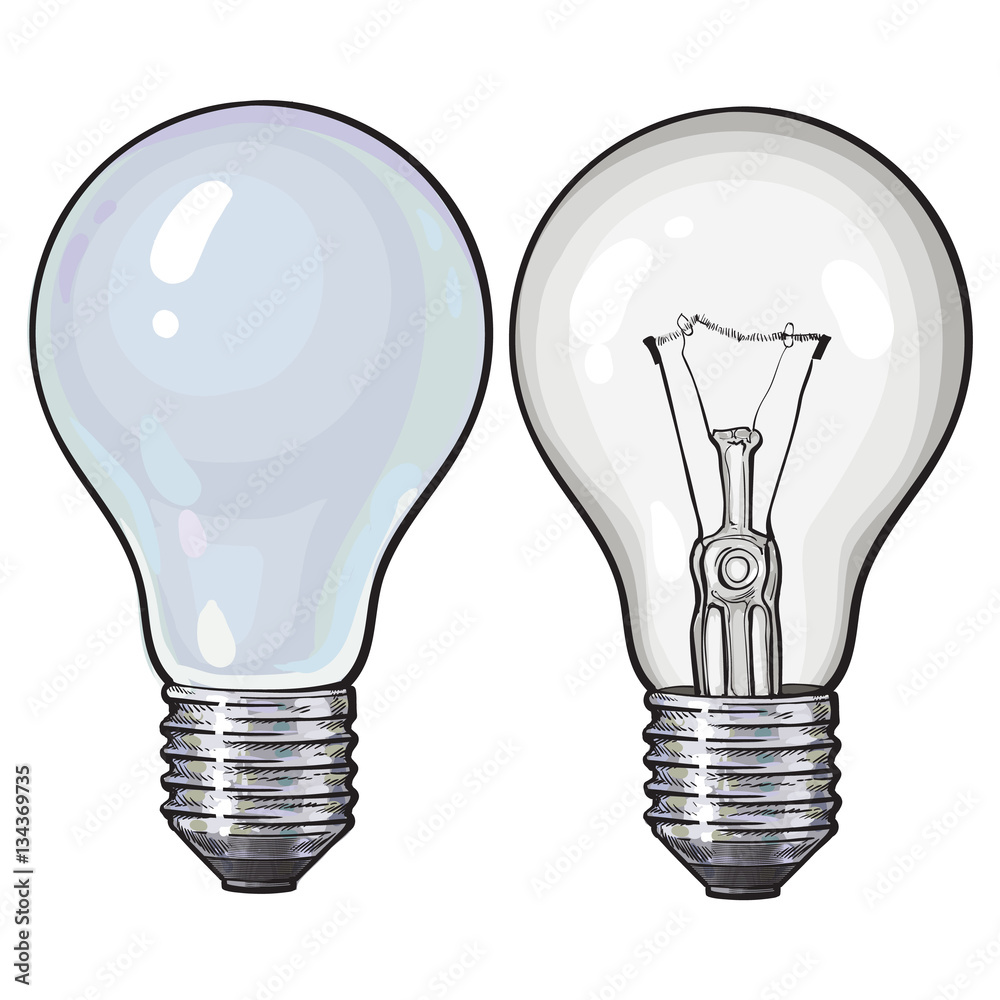 Modern fluorescent, energy saving and traditional tangsten light bulb ...