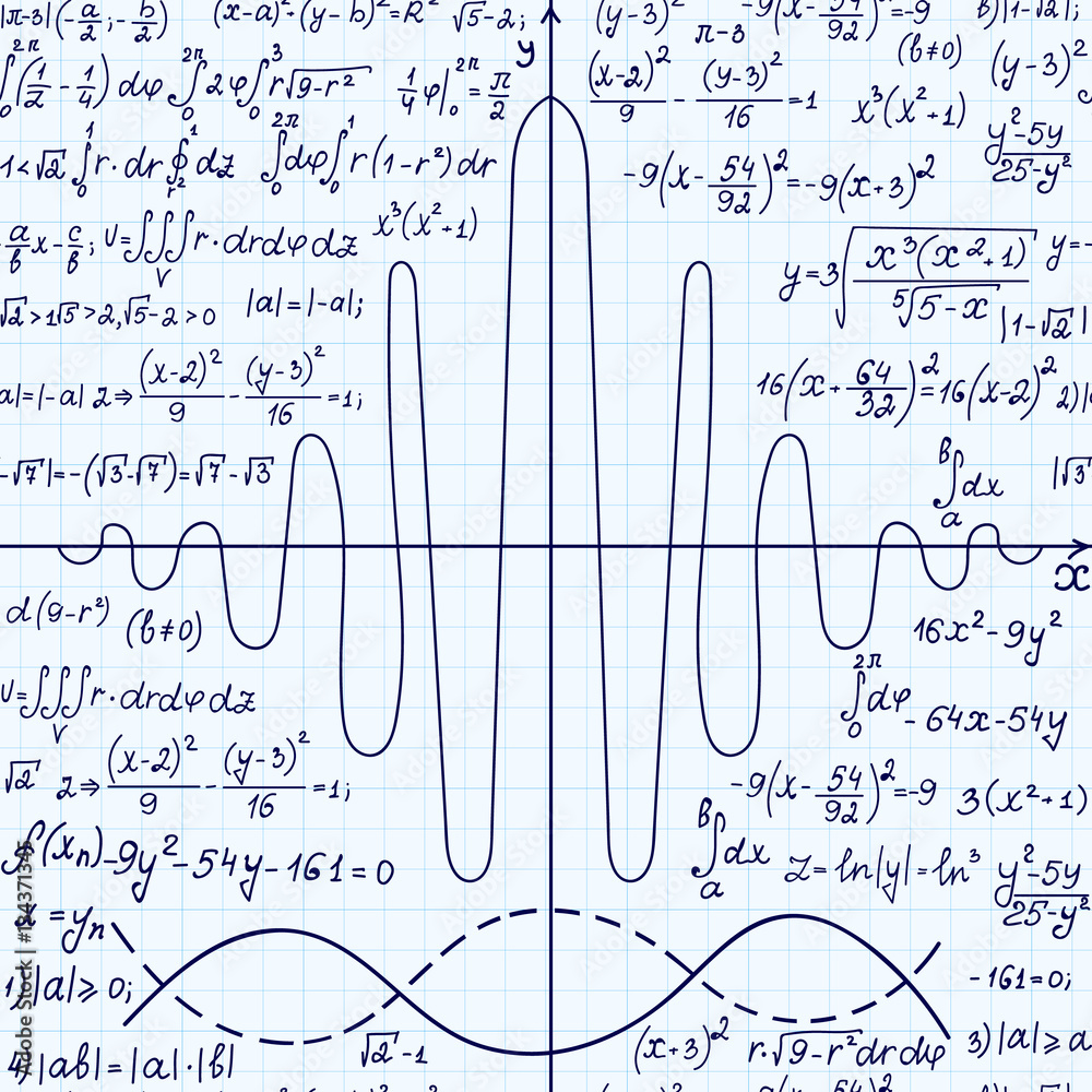 Math Educational Vector Seamless Pattern With Mathematical And Physical Formulas Plots And