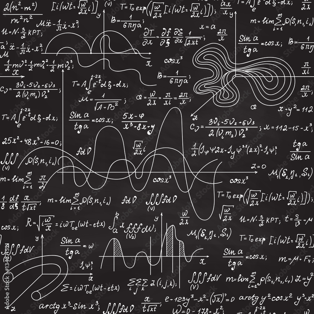Math vector seamless texture with formulas, calculations, figures ...