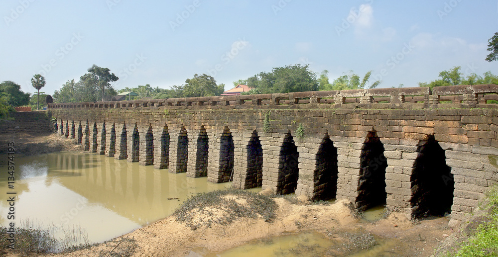 Khmer ancient Bridge Spean Praptos also known as Kampong Kdei Bridge on ...
