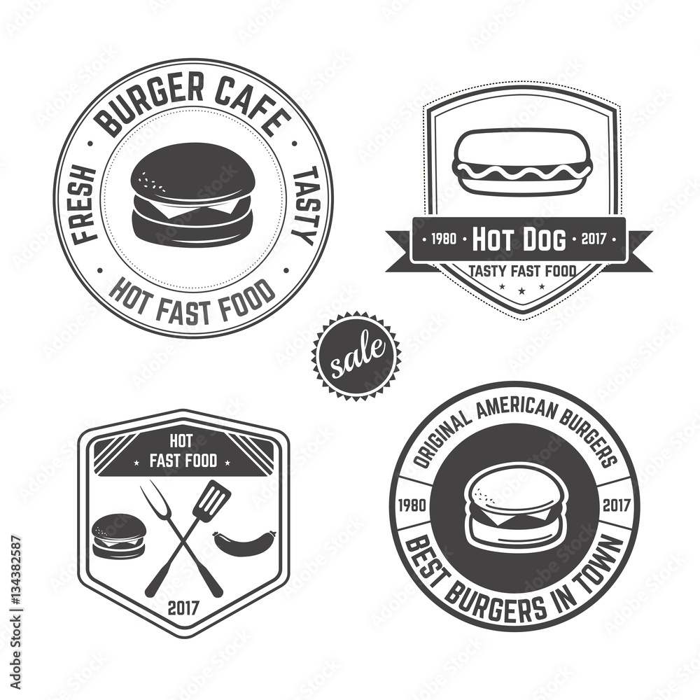 VINTAGE Vector icons of fast food menu, cafes, restaurants, bistros ...