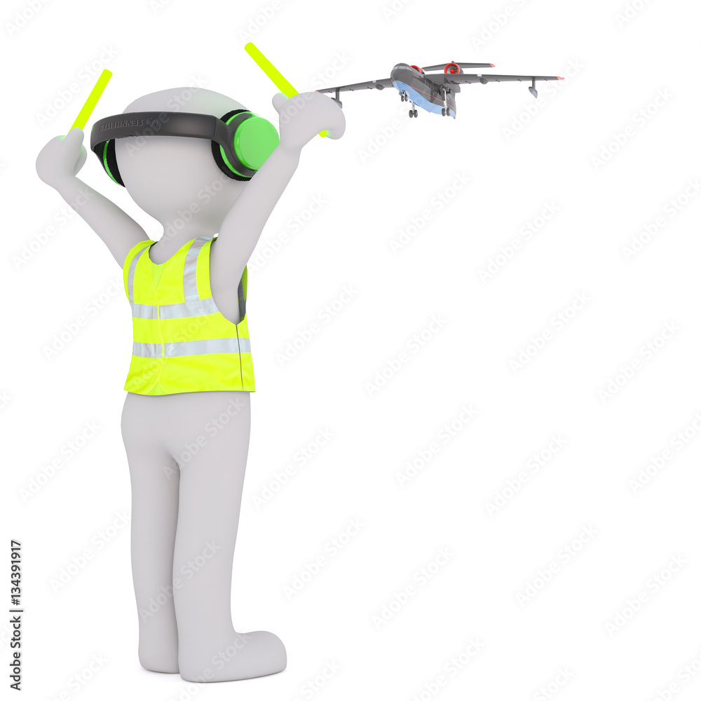 Cartoon Air Traffic Controller Directing Aircraft Stock Illustration ...