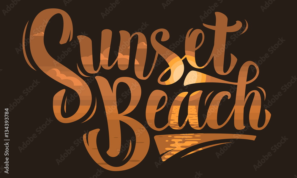 Sunset Beach Brush Script Lettering. Type Design. Vector Graphi Stock ...