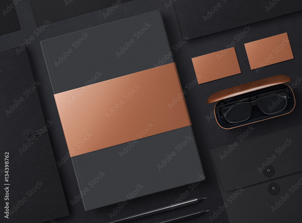 Mock up. Set of mock up elements on black background. Blank objects for ...