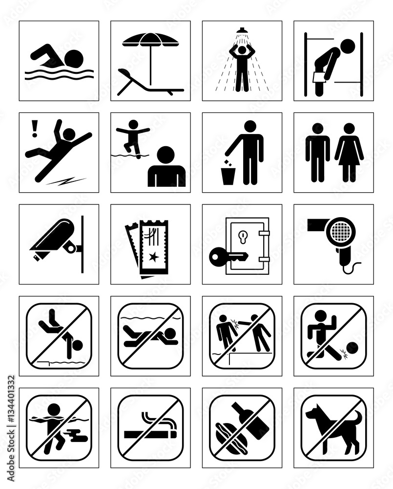 Swimming pool pictogram set. Collection of premium quality pictograms ...