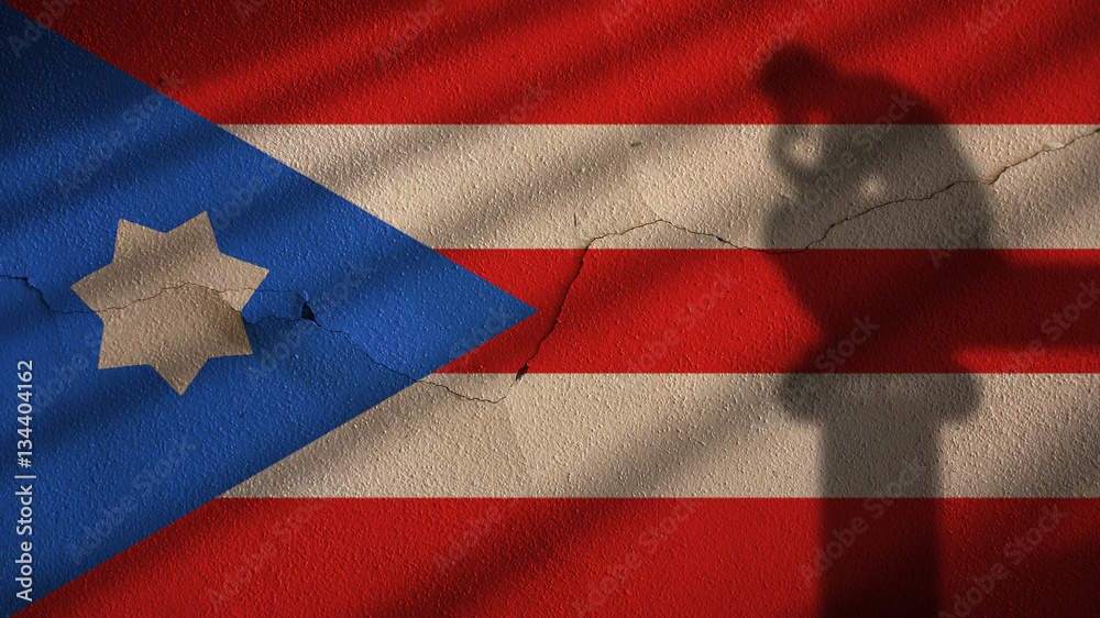 Thinker Shadow on puerto Rico Flag and Cracked Concrete Wall Stock ...