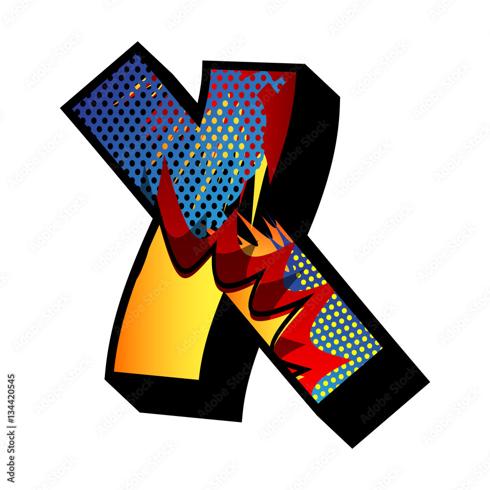 Vettoriale Stock Letter X filled with comic book explosion, background ...