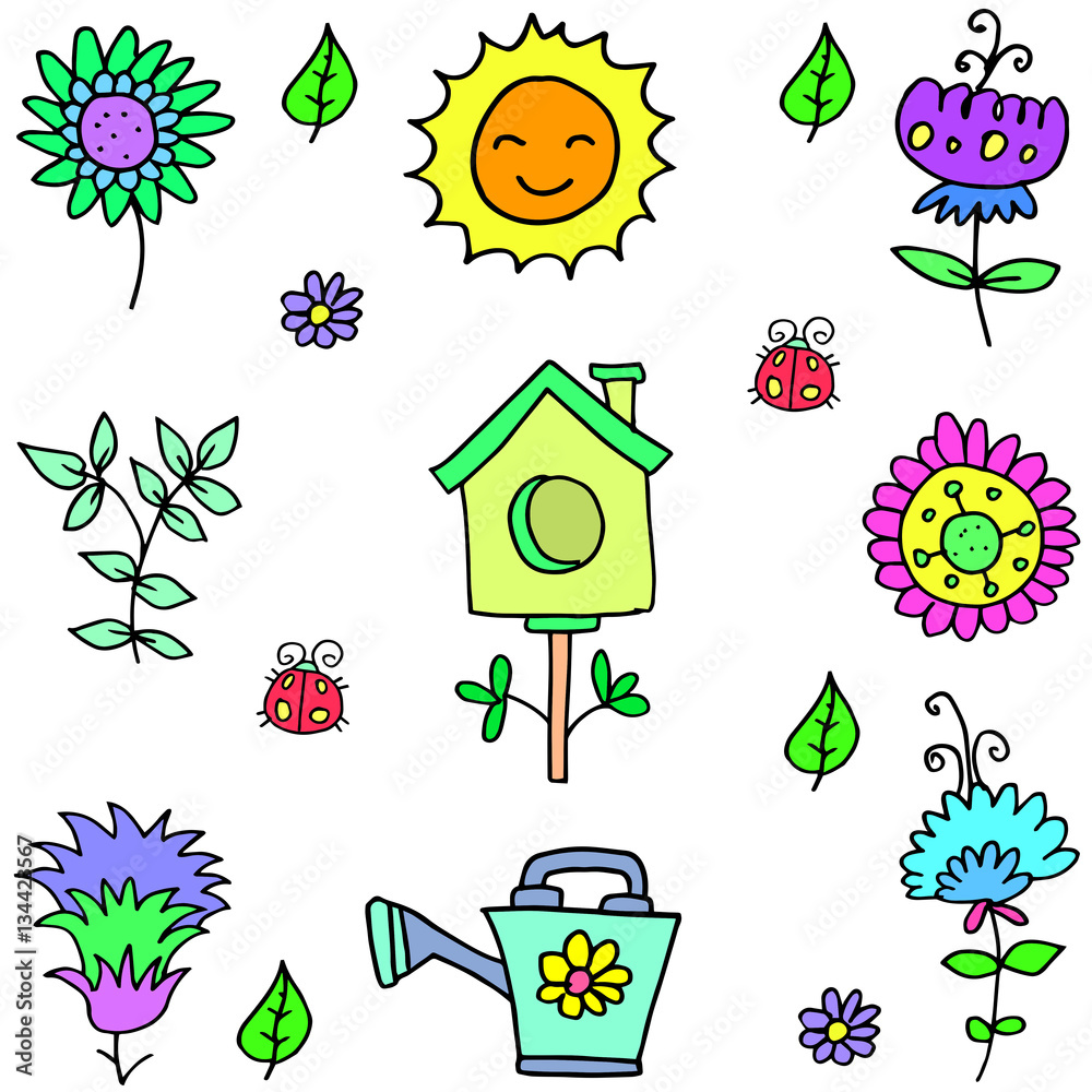 Vector art of spring set doodles Stock Vector | Adobe Stock