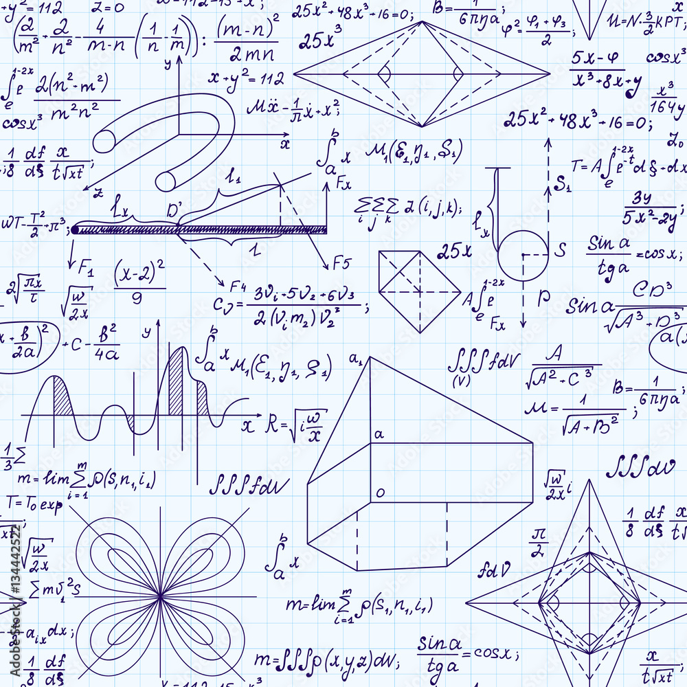 Scientific vector seamless pattern with handwritten mathematical ...