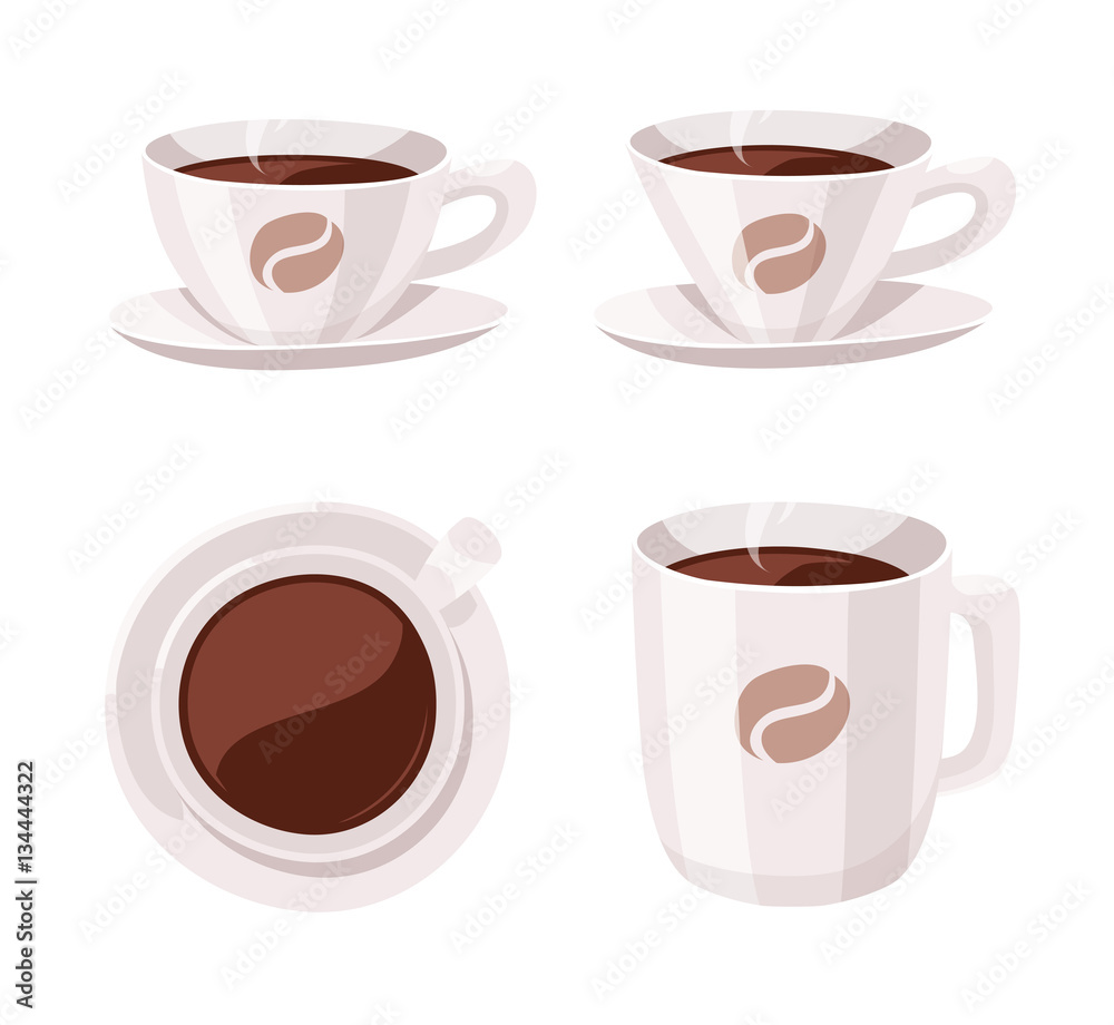 Set of Cartoon Style Coffee Cup. Vector Illustration Hand Drawn ...