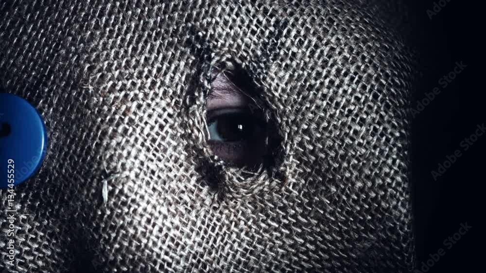 4K Horror Scarecrow with Sackcloth Mask Appearing Fast Stock Video ...