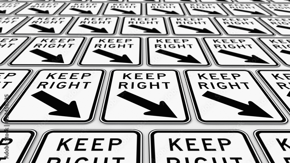 Ordered grid of keep right traffic signs. This image is a 3d ...