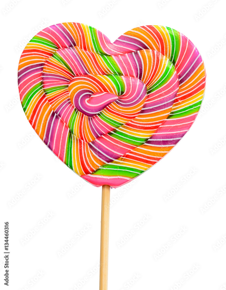 Colorful retro style heart shape lollipop isolated on white back foto ...