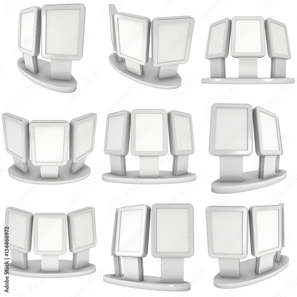 LCD Screen Stand set. Blank Trade Show Booth. 3d render of lcd tv ...