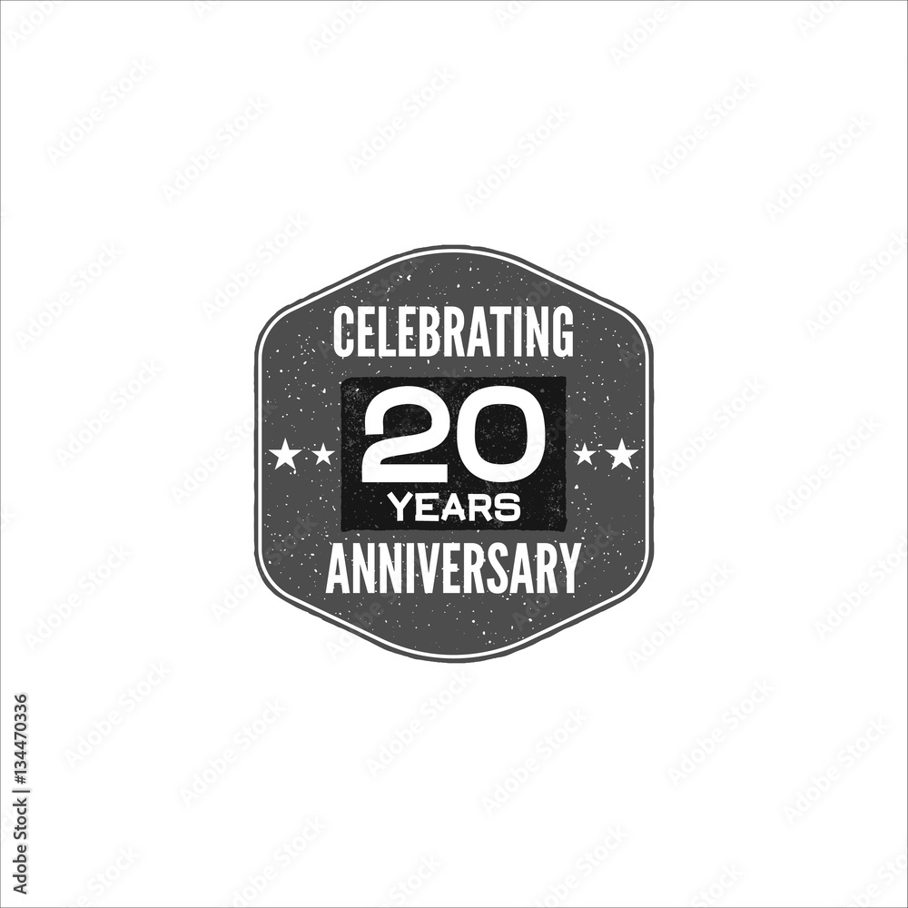 Celebrating 20 years anniversary badge, sign and emblem. Retro design ...