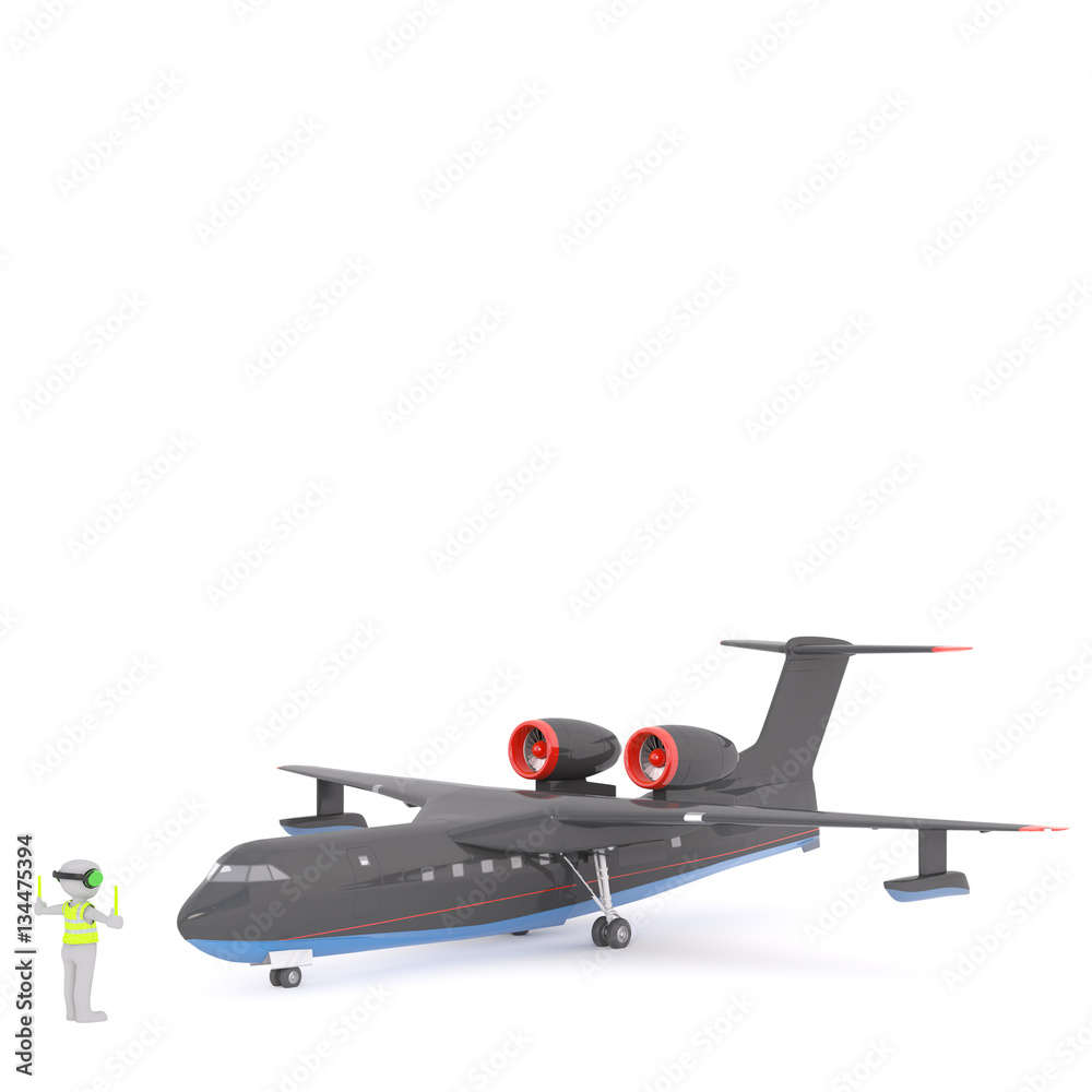 Cartoon Air Traffic Controller Directing Airplane Stock Illustration ...