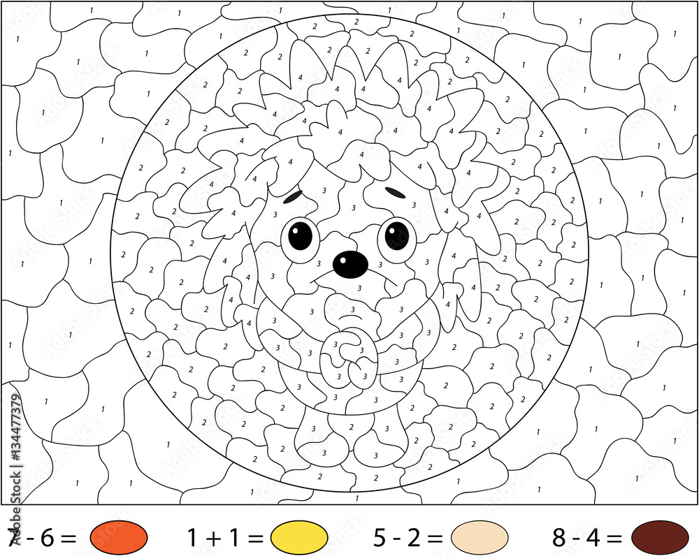 Cartoon hedgehog pleads. Color by number educational game for ki Stock ...