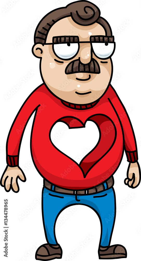 A serious, cartoon man who has a heart shaped hole in his chest. Stock ...