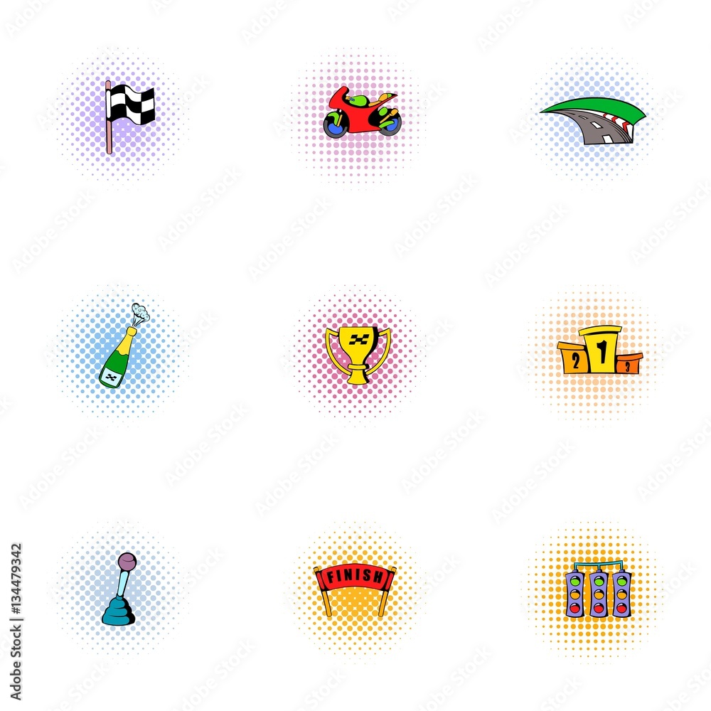 Championship formula 1 icons set, pop-art style Stock Vector | Adobe Stock