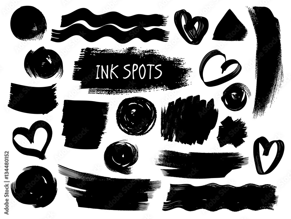 Set of ink abstract spots. Hand drawn vector graphic elements. Fluent ...