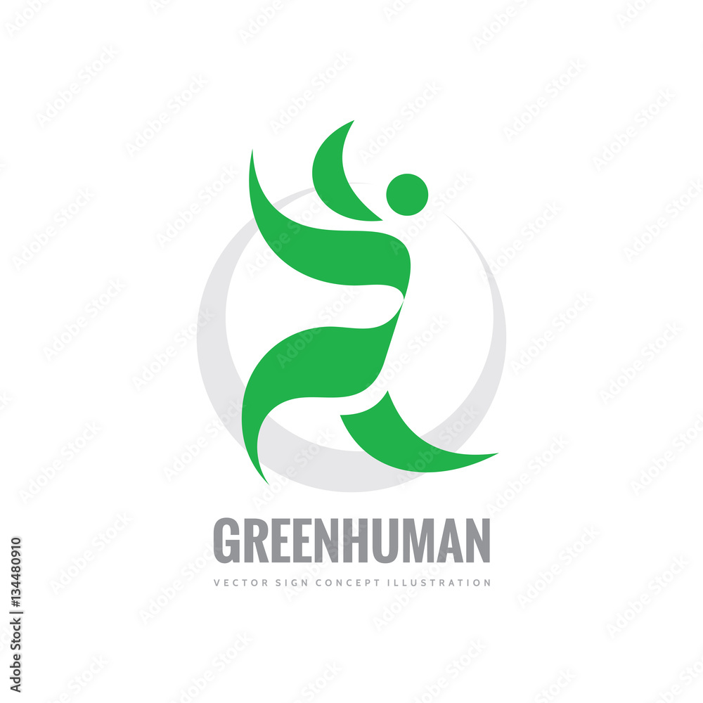Green leaves human character - vector logo template concept ...