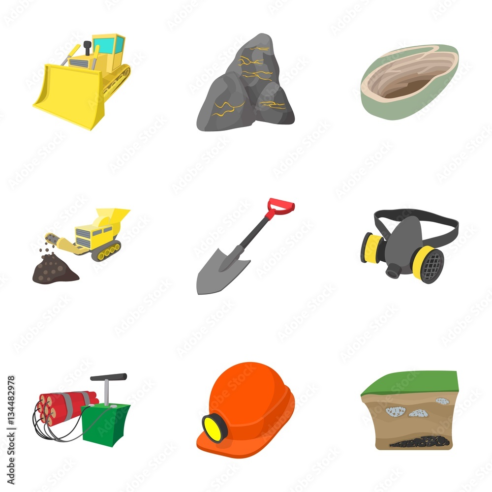 Mine icons set, cartoon style Stock Vector | Adobe Stock