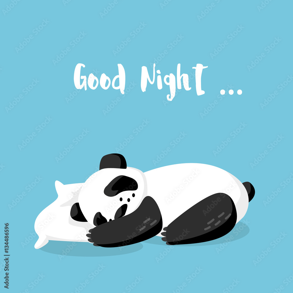 Cartoon sleeping panda on the pillow. Good night. Vector illustration ...