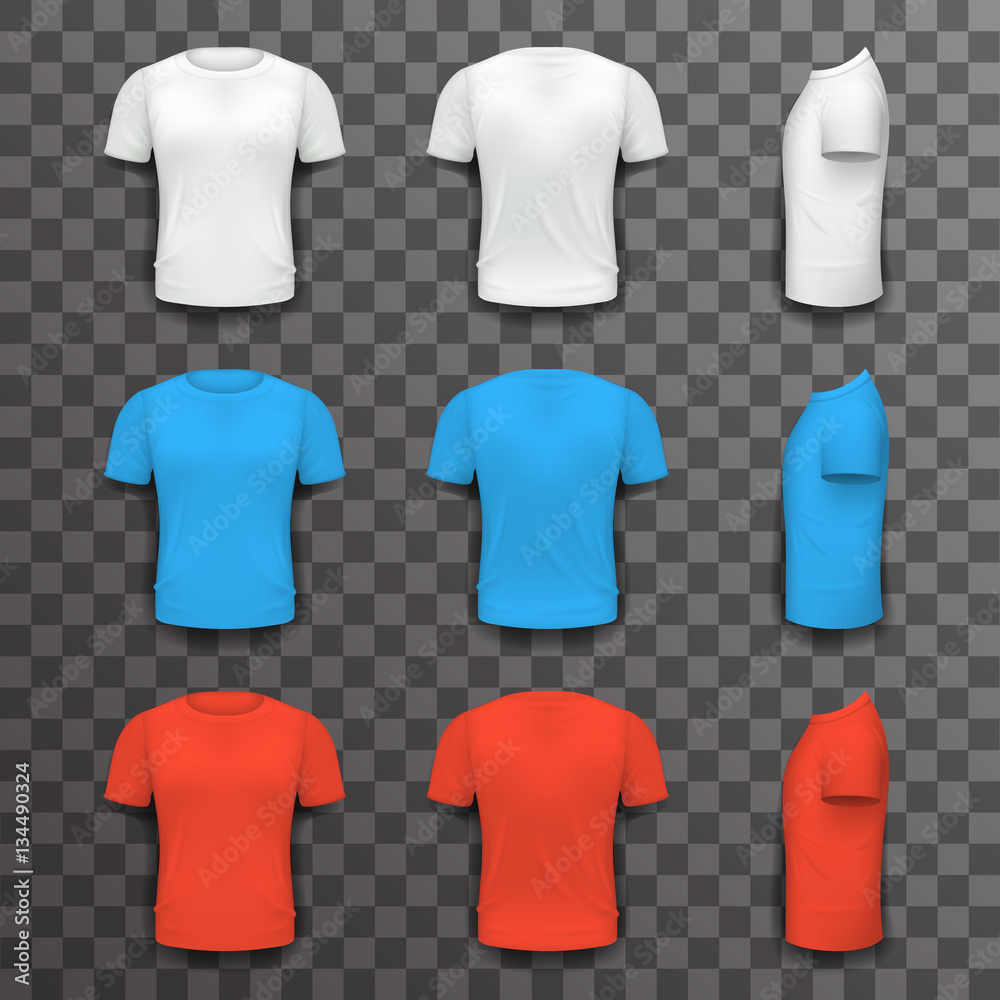 Different Colors T-shirt Front Side Back View Template Realistic 3d ...