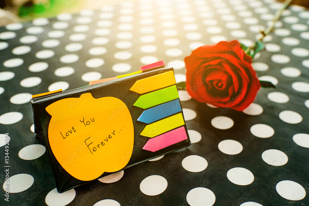 Post-it with message love you forever. Collection of different colored ...