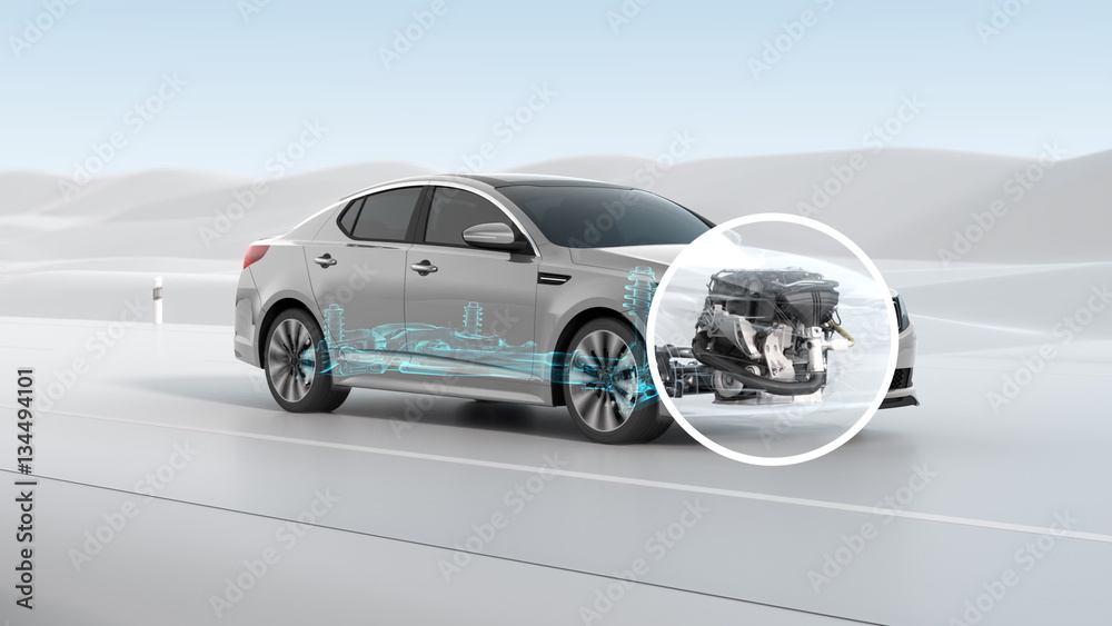 City car structure overview during driving. 3d illustration Stock Photo ...