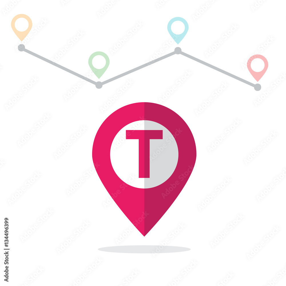 Initial Letter T With Pin Location Logo on Maps Stock-Vektorgrafik ...
